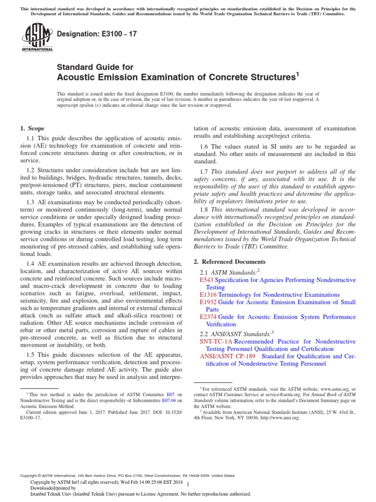 Acoustic Emission Examination of Concrete Structures: Standard Guide ...