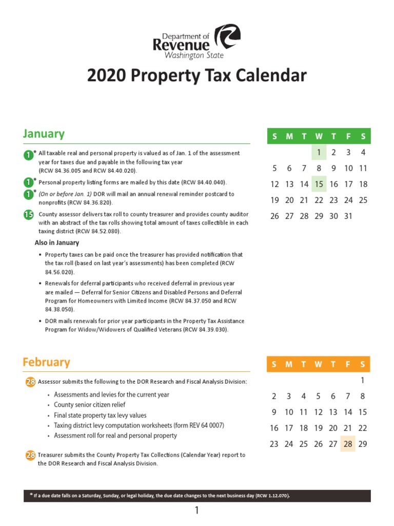2020 Property Tax Calendar: January | PDF | Tax Assessment | Taxation