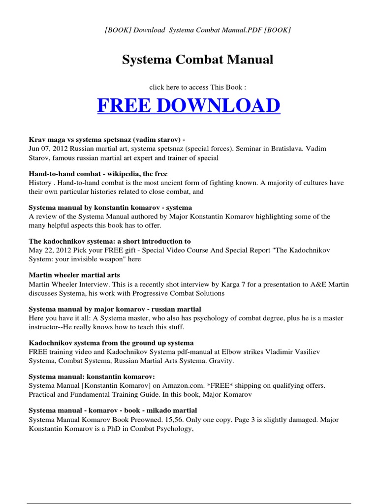 Systema Combat Manual | PDF | Books | Unrest