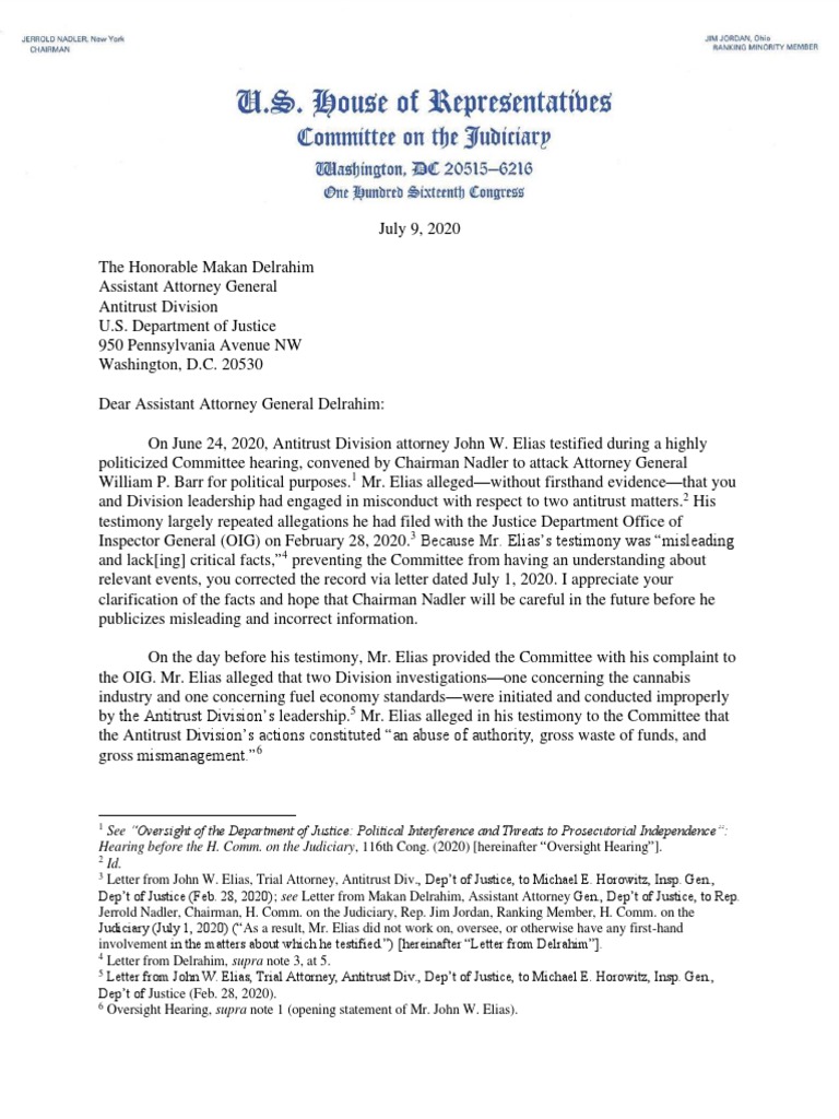 Jordan Letter To Doj | PDF | Donald Trump | American Government