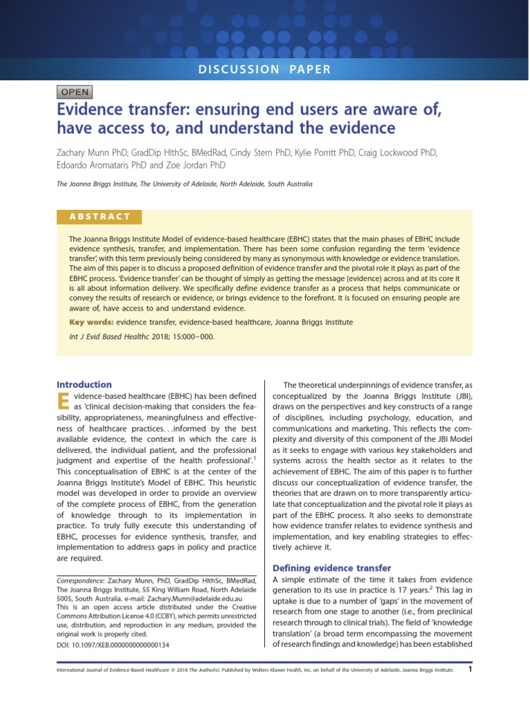 Evidence Transfer: Ensuring End Users Are Aware Of, Have Access To, and ...