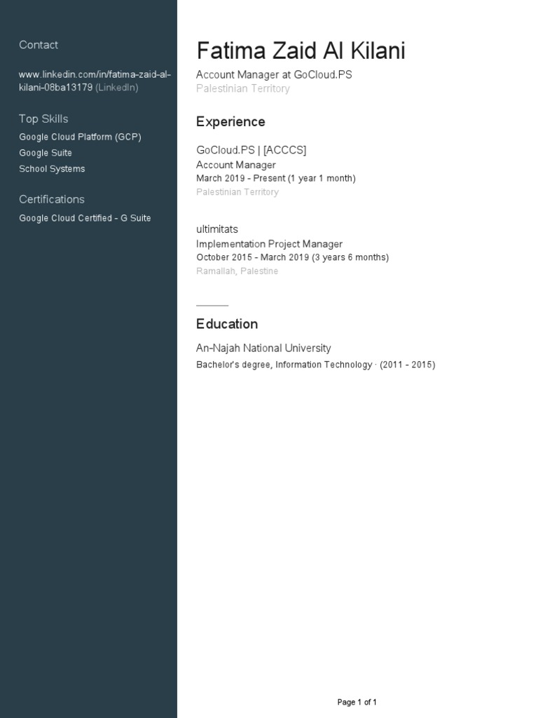 Fatima Zaid Al Kilani: Experience | PDF