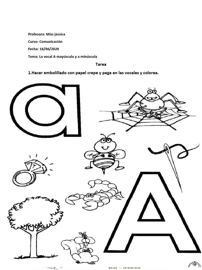 Vocal A: Actividades de Coloreo y Repaso | PDF