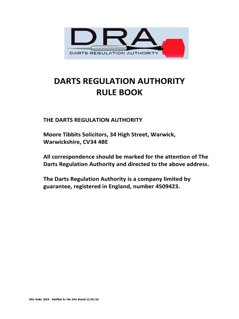 Darts Regulation Authority Rule Book: DRA Rules 2019 - Ratified by The ...