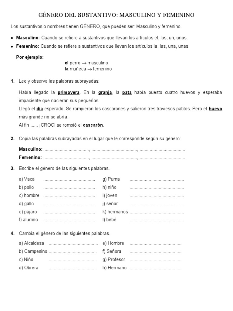 Género Del Sustantivo | PDF | Aves