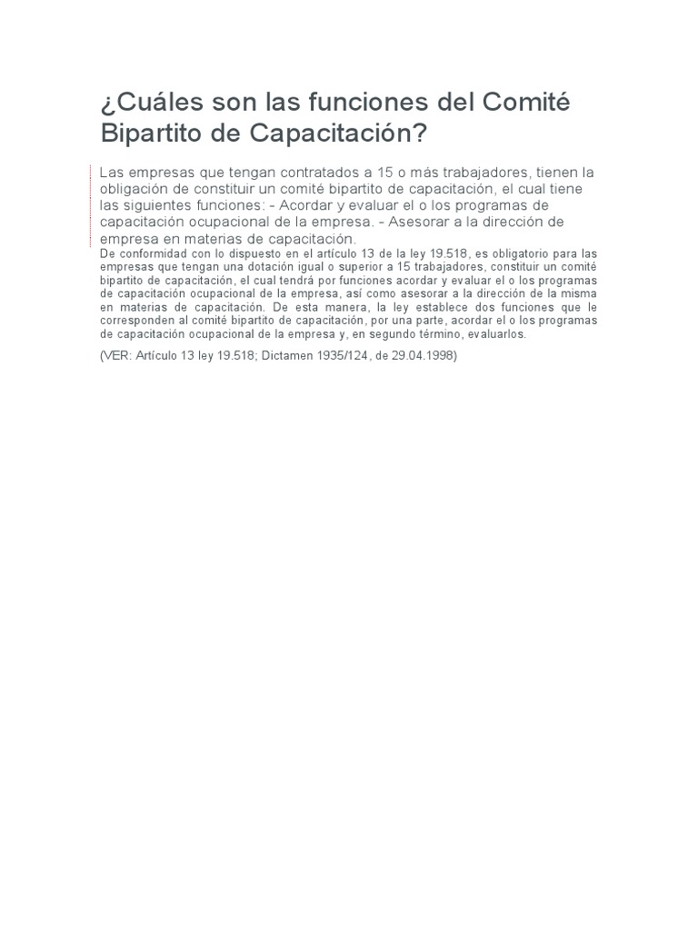 Cuáles Son Las Funciones Del Comité Bipartito de Capacitación | PDF | Impuesto sobre la renta ...