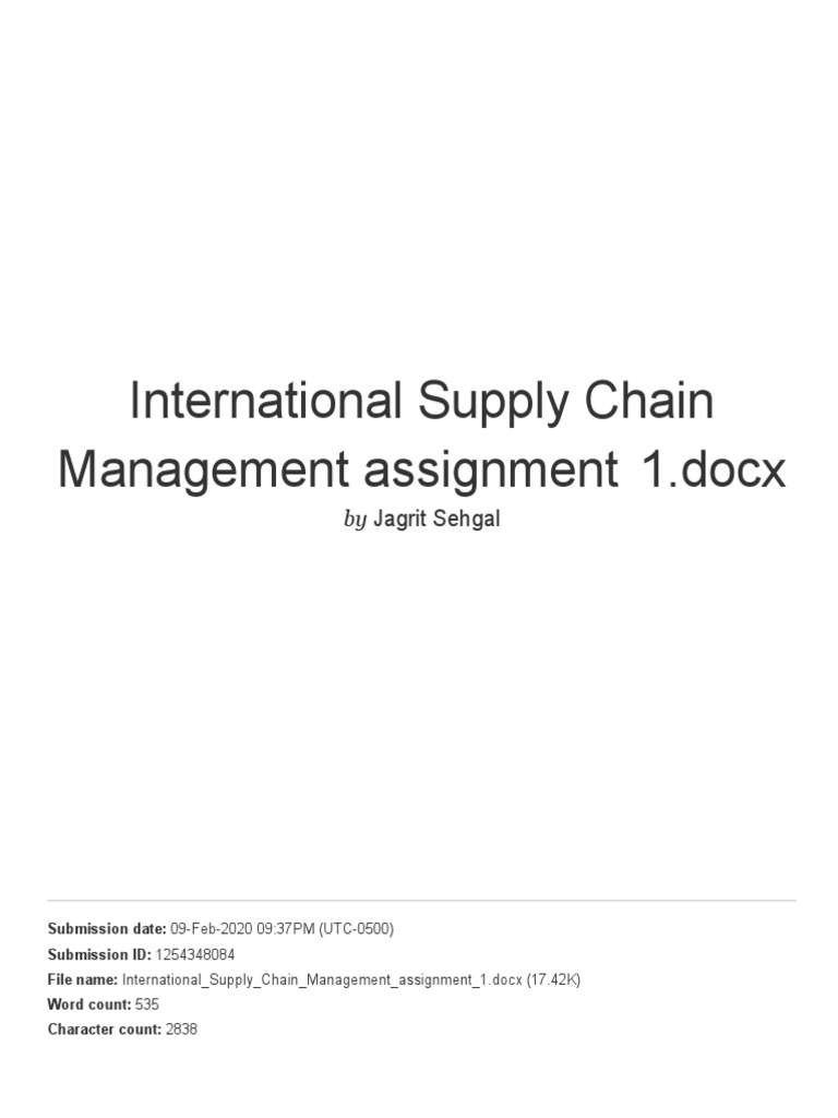 International Supply Chain Management Assignment 1 | PDF | Supply Chain ...