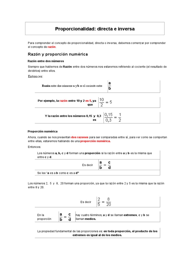 Proporcionalidad Directa e Inversa | PDF | Enseñanza de matemática ...