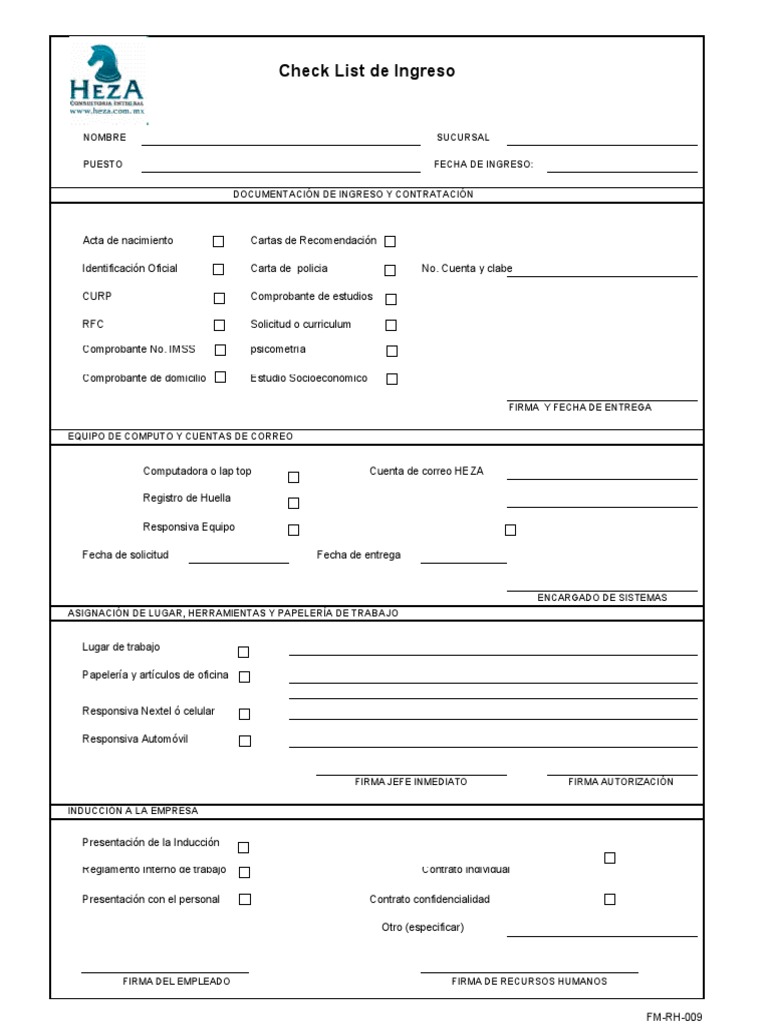 Check List de Ingreso | PDF