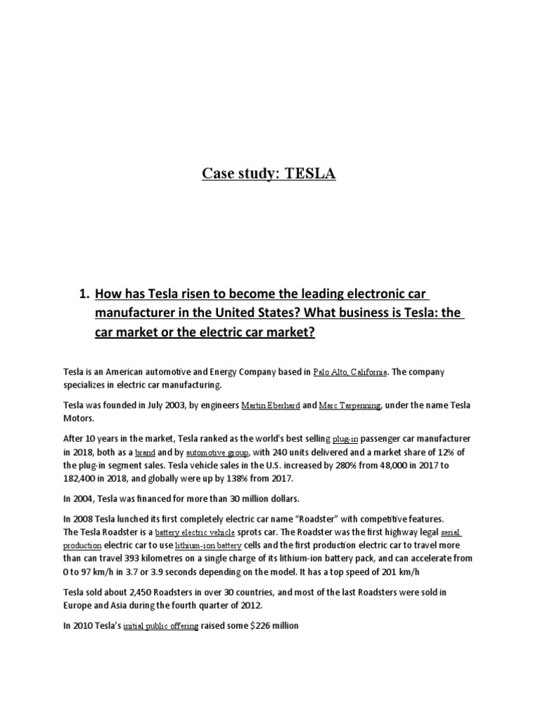 Case Study - Tesla | PDF | Tesla Model S | Electric Vehicle