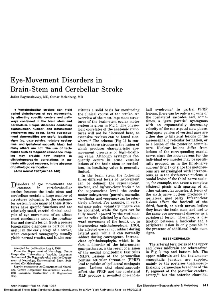 Bogousslavsky y Meienberg - 1987 - Eye-Movement Disorders in Brain-Stem ...