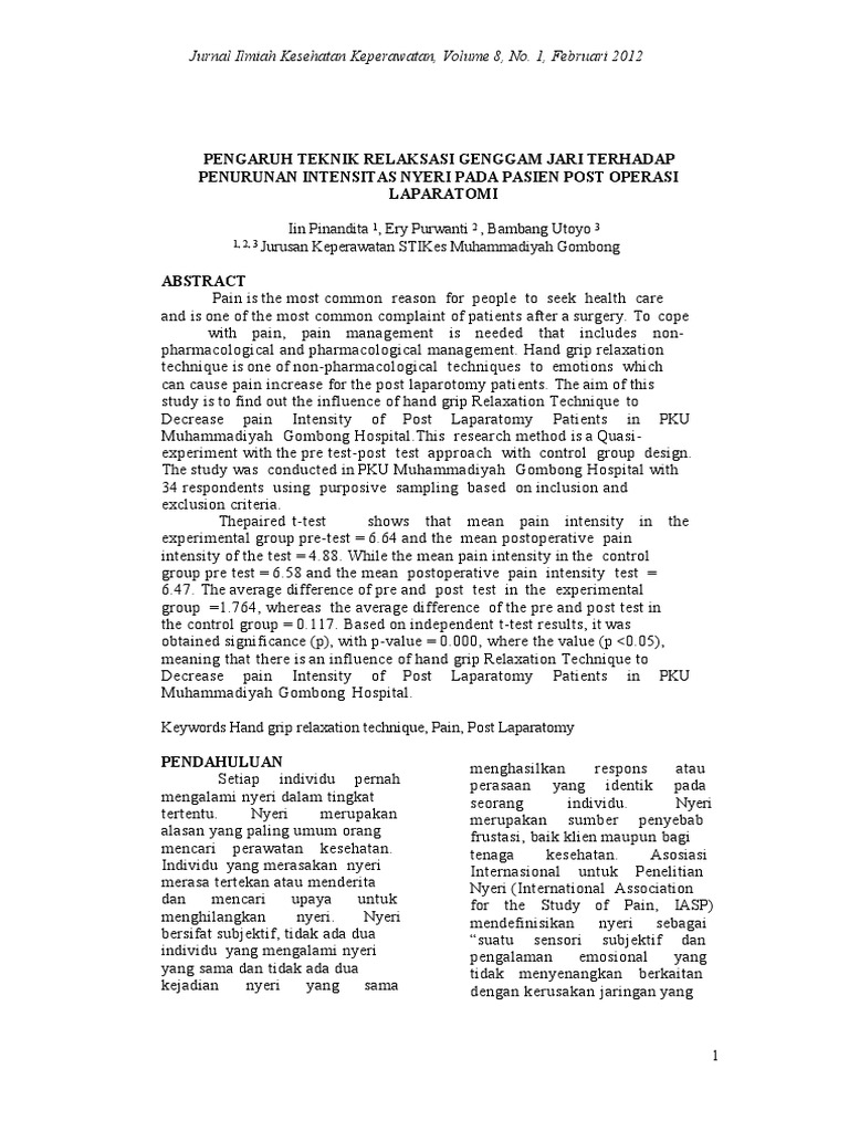 Jurnal Post Op Laparatomi-Dikonversi | PDF | Medicine | Psychological ...