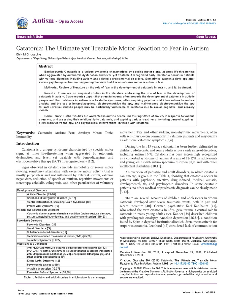 Autism: Catatonia: The Ultimate Yet Treatable Motor Reaction To Fear in ...