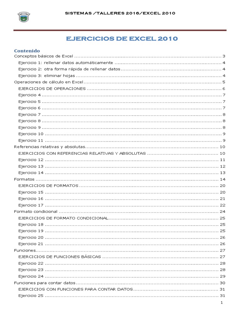 Ejercicios de Excel 2010 PDF | PDF | Hoja de cálculo | Microsoft Excel