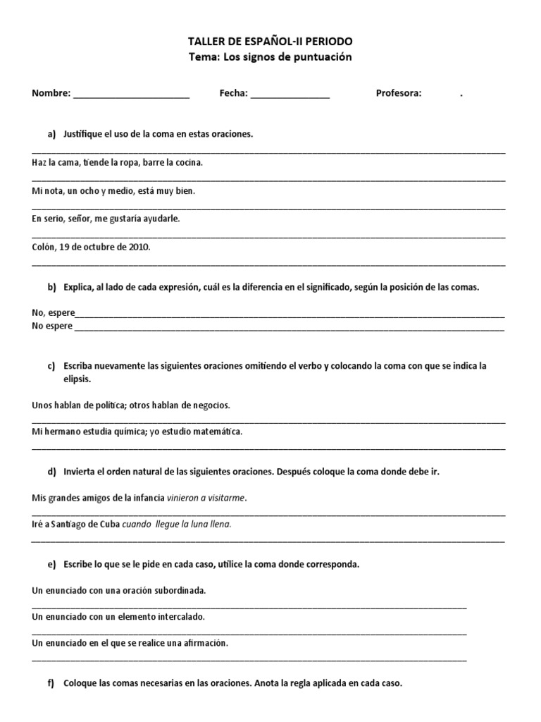 Ejercicios de Signos de Puntuación | PDF | Oración (Lingüística ...