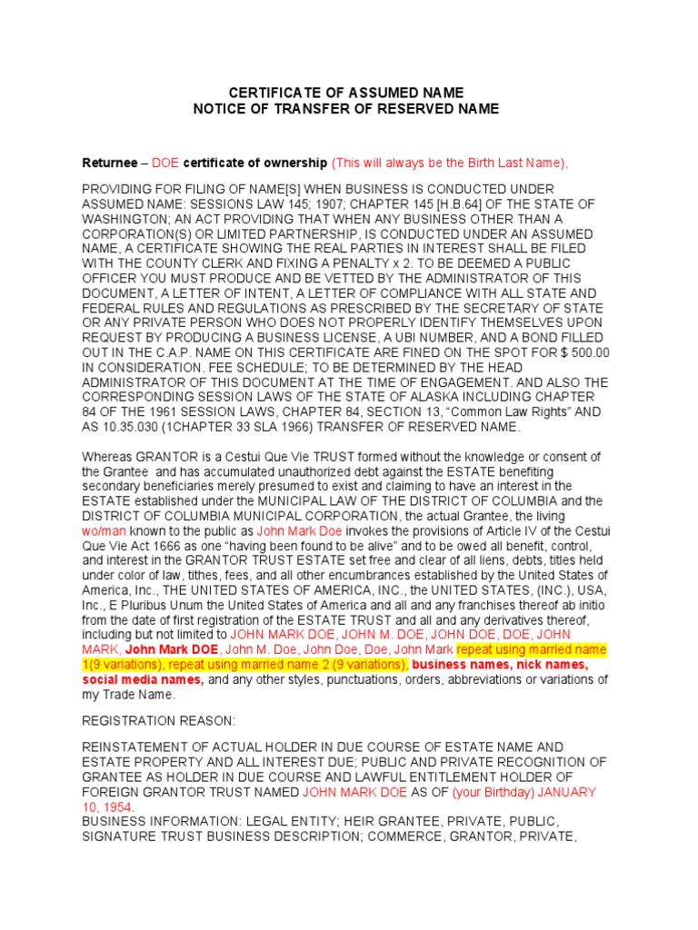 Assumed Name Dec2019 | PDF | Notary Public | Trust Law
