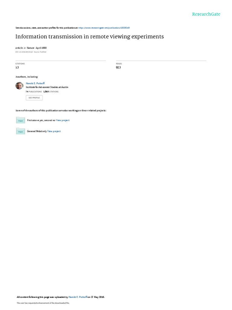 Harold E. Puthoff - Tartetal - Nature | PDF