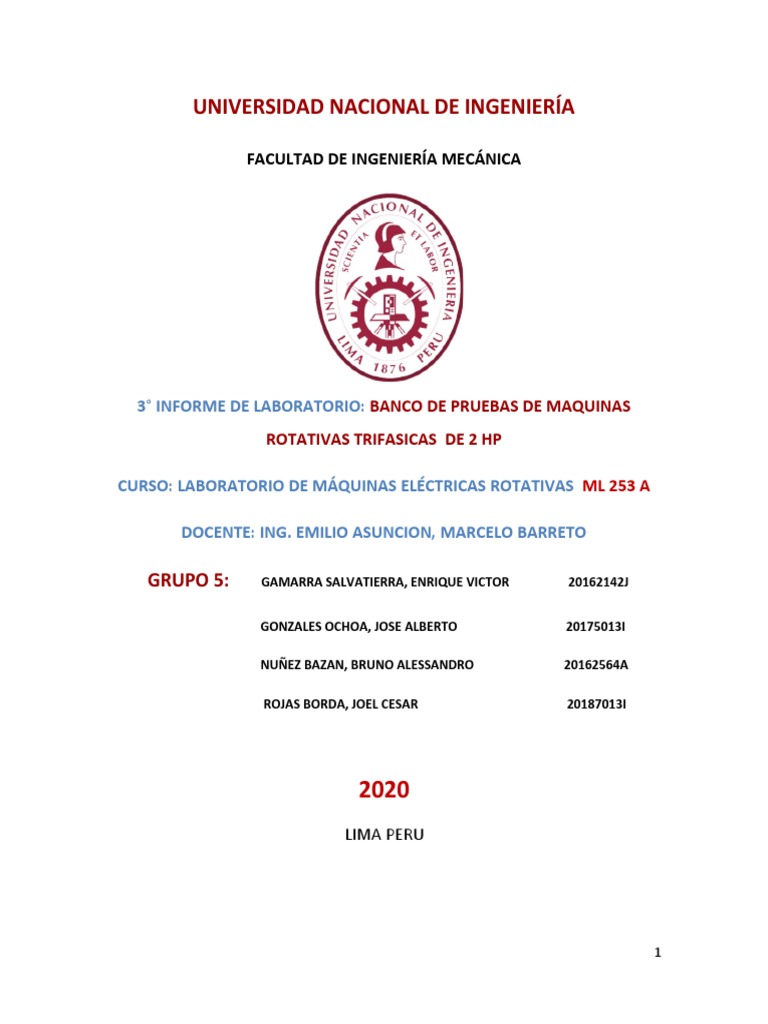 Tercer Informe de Laboratorio de Maquinas Electricas Rotativas Grupo 5 | PDF | Corriente ...