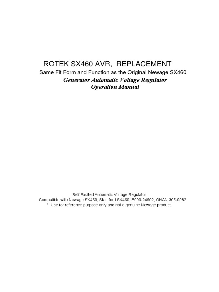 Rotek: Sx460 Avr, Replacement | PDF | Electric Generator | Voltage