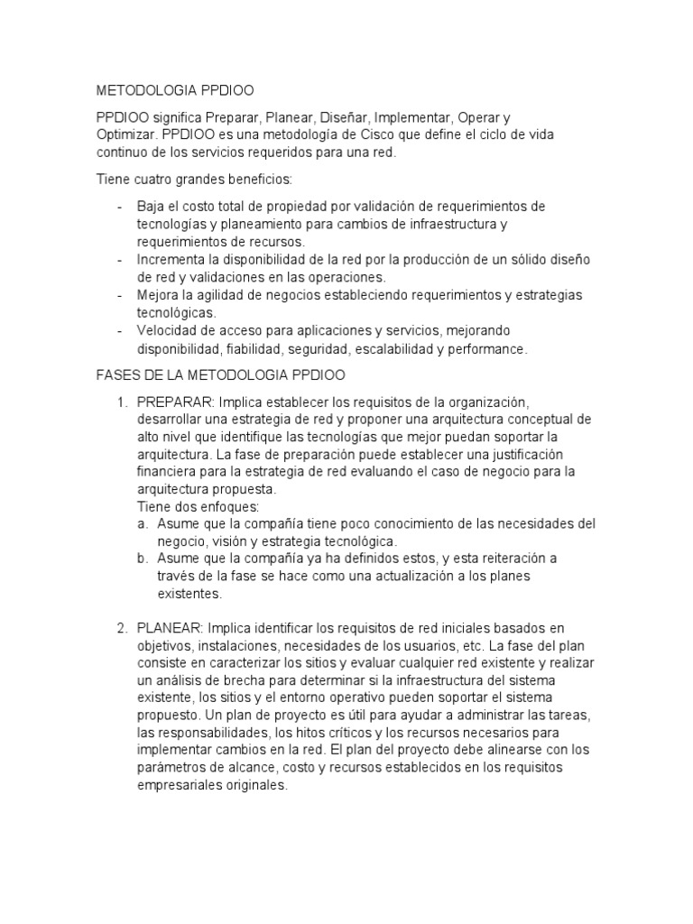 Metodología PPDIOO de Cisco: Guía Completa | PDF | Escalabilidad | Diseño