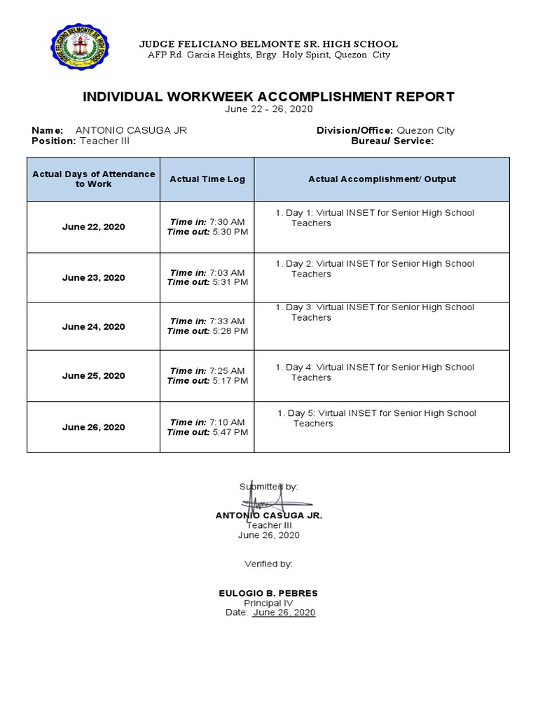 Teacher's Weekly Accomplishment Report | PDF