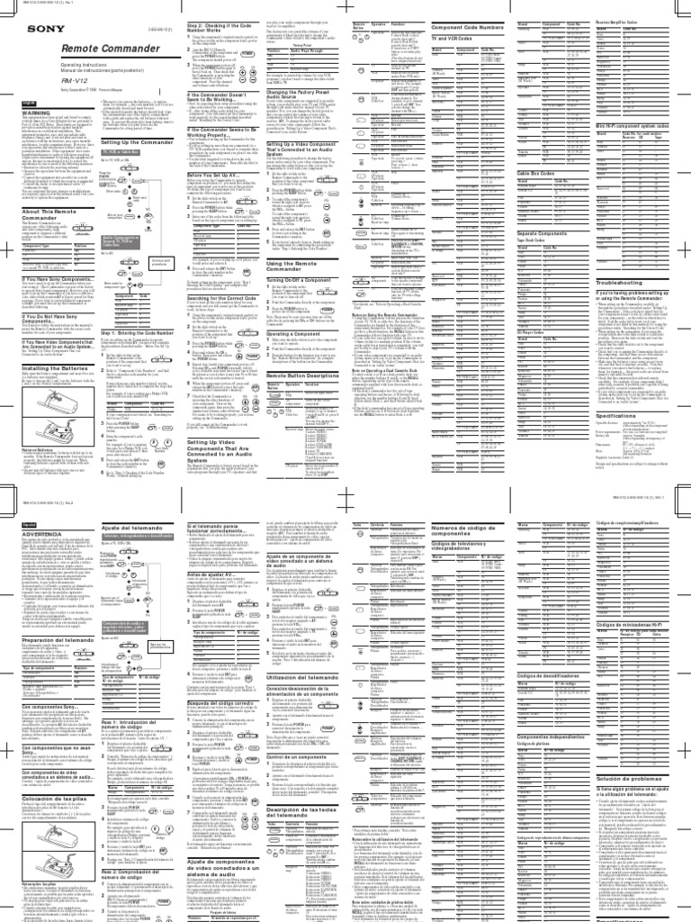 Sony RM-V12 PDF | PDF | Videocassette Recorder | Consumer Goods