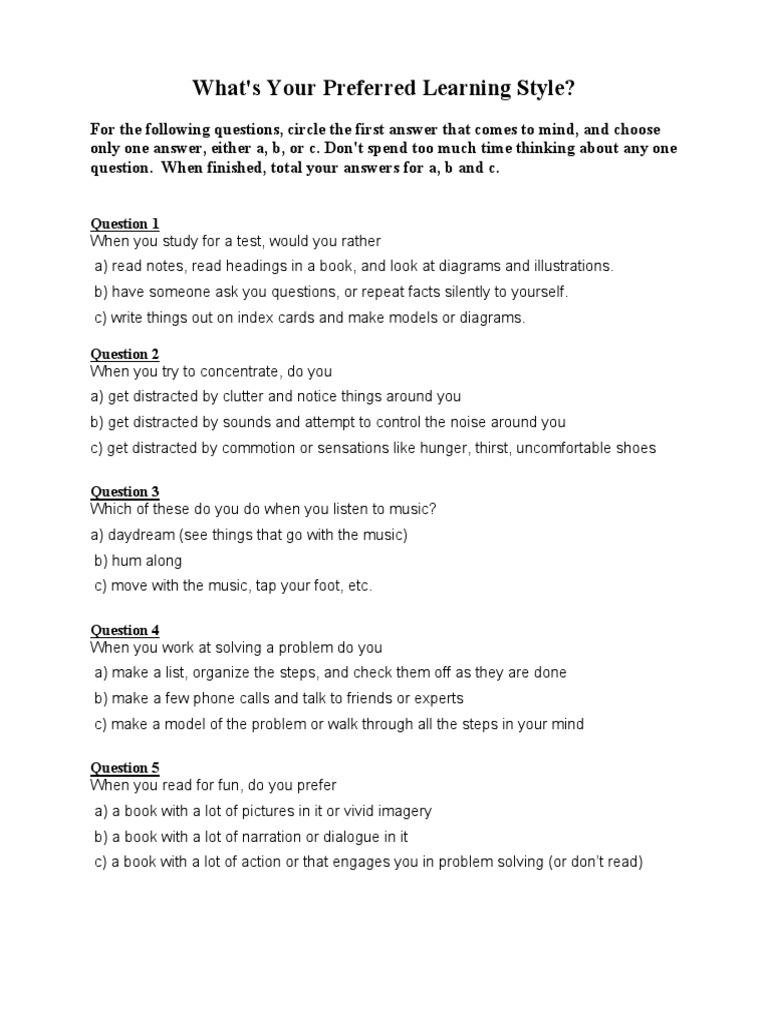 What's Your Preferred Learning Style? | PDF | Learning Styles ...