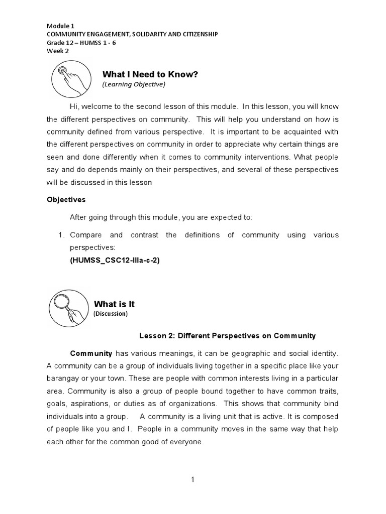 Community Engagement Module 1 - Lesson 2 | PDF | Social Science | Sociology