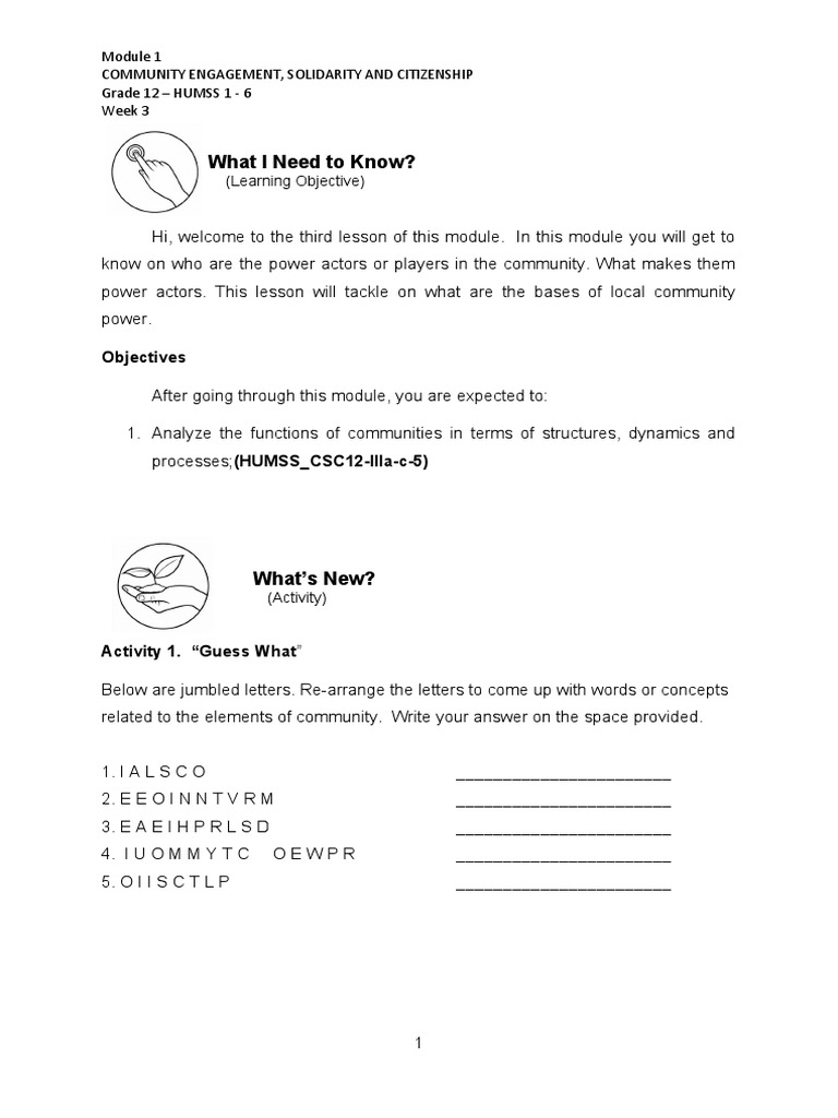 Community Engagement Module 1 - Lesson 3 | PDF | Leadership ...