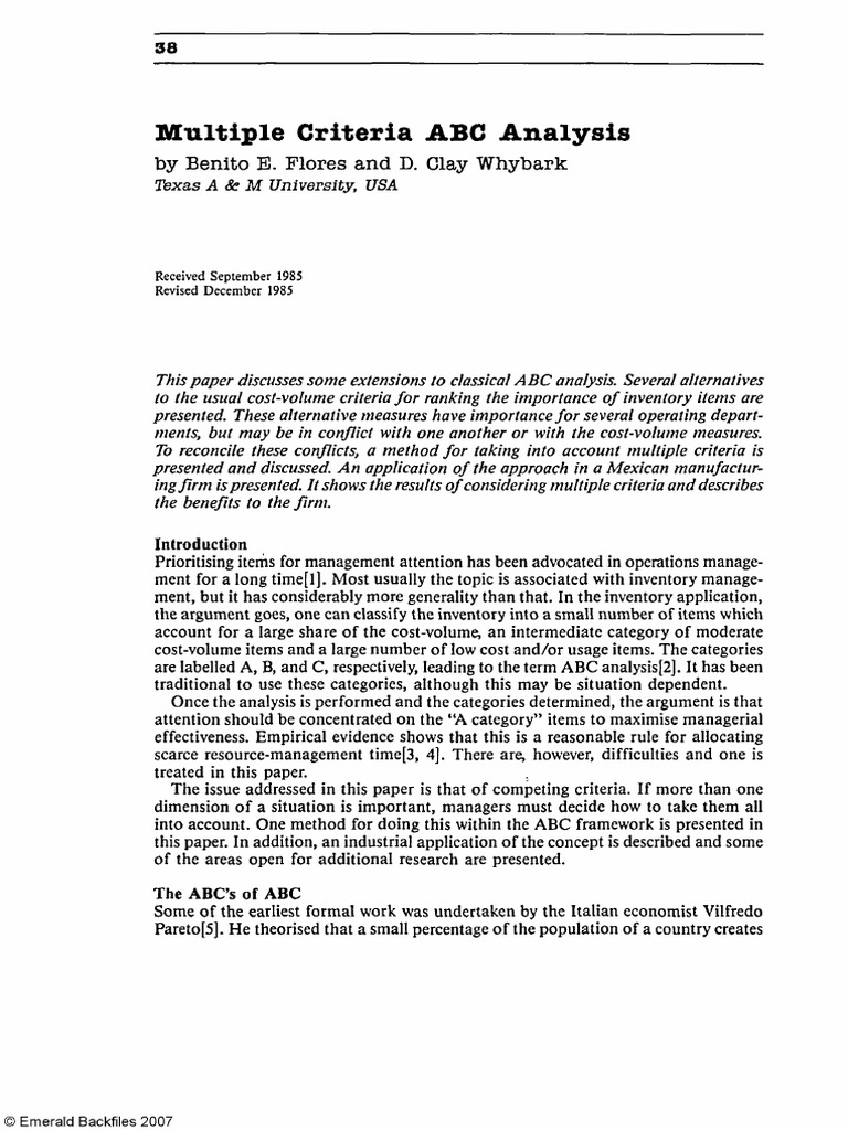 Multiple Criteria ABC Analysis | PDF | Inventory | Matrix (Mathematics)