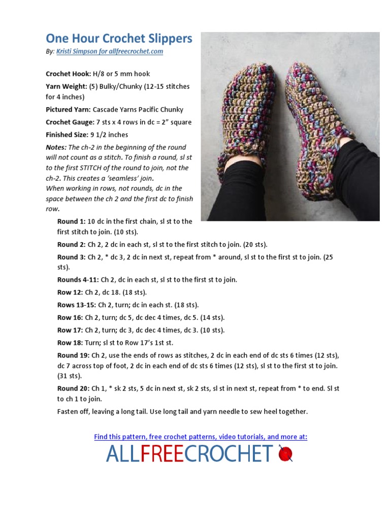 One Hour Free Crochet Slippers PDF | PDF