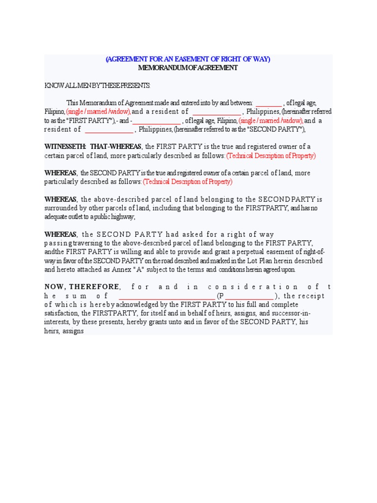 Easement Right of Way Agreement Template | PDF | Social Science