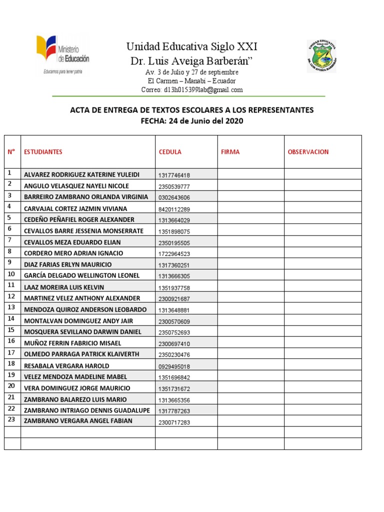 Acta de Entrega de Libros | PDF