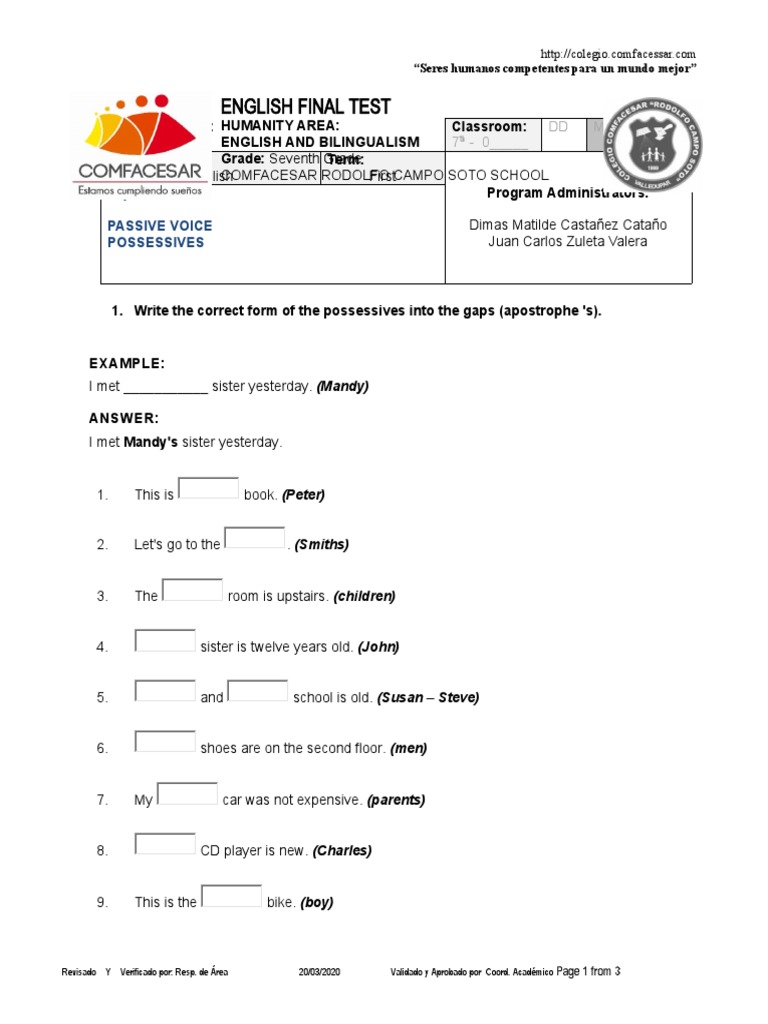 FINAL TEST 7th GRADE 2nd TERM | Download Free PDF | Human Communication ...