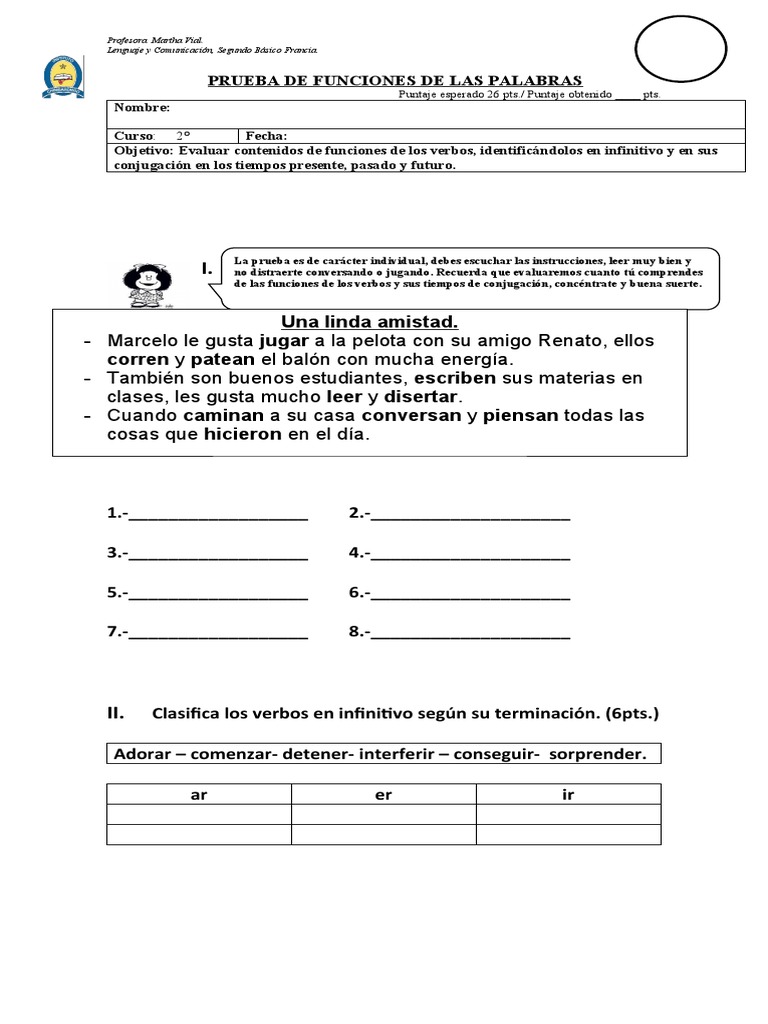 Prueba de Los Verbos | PDF | Verbo | Morfología Lingüística