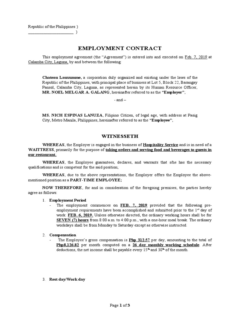 Employment Contract: Witnesseth | PDF | Overtime | Employment