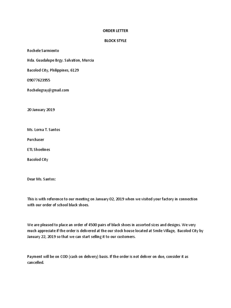 Order Letter Block Style | PDF