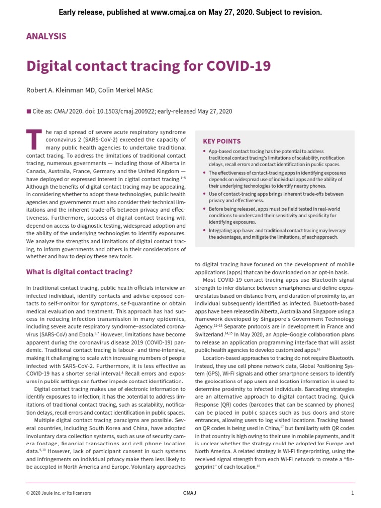 Digital Contact Tracing For COVID-19 | PDF | Mobile App | Privacy