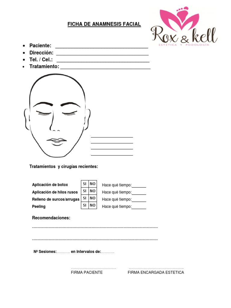 FICHA DE ANAMNESIS FACIAL - Roxykell | PDF