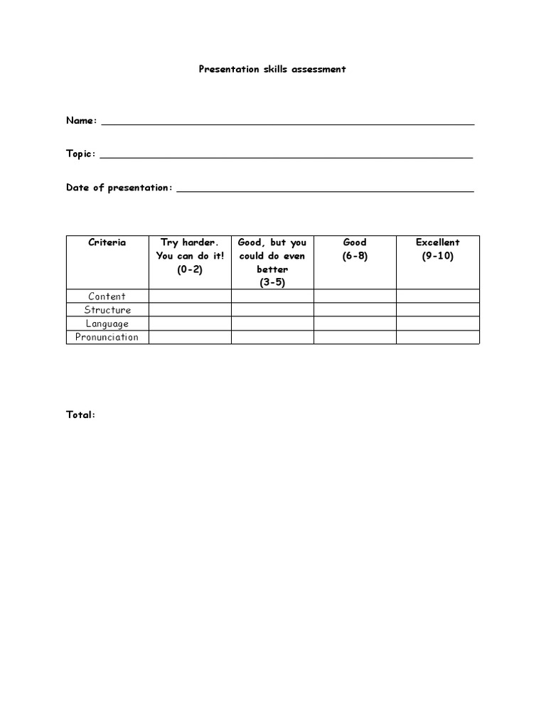 Presentation Skills Assessment Form | PDF
