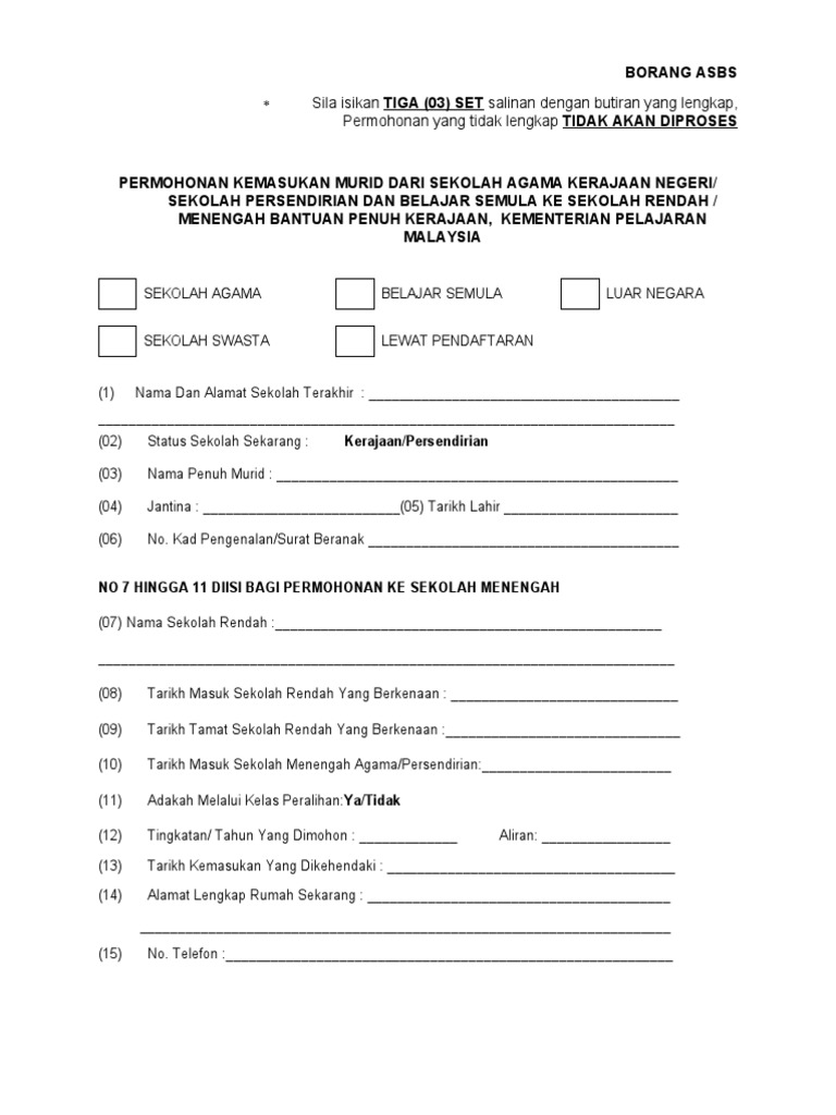 Borang Asbs | PDF