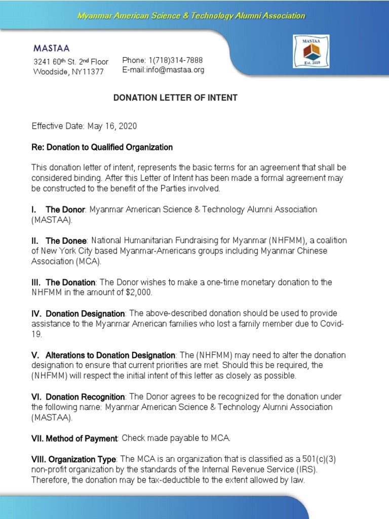 MASTAA Donation Letter of Intent v5 | Download Free PDF | Economies ...