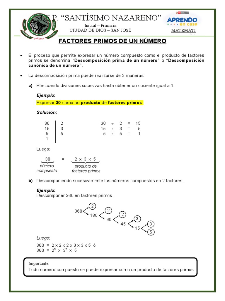 Factores Primos de Un Número | PDF | Enseñanza de matemática