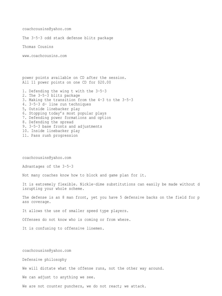 The 3 5 3 Odd Stack Defense Blitz Package | PDF | Ball Games | Sports