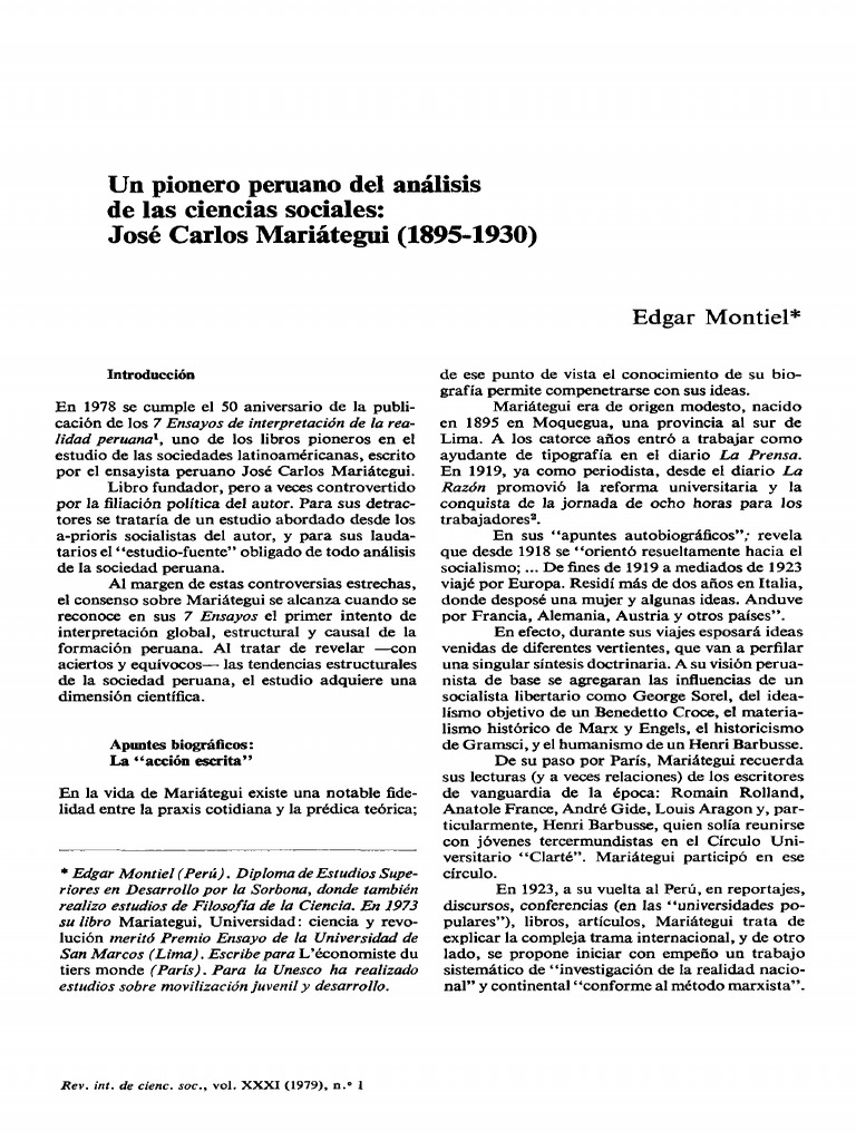Montiel, Edgar-Un Pionero Peruano Del Analisis CCSS, JCM | PDF ...
