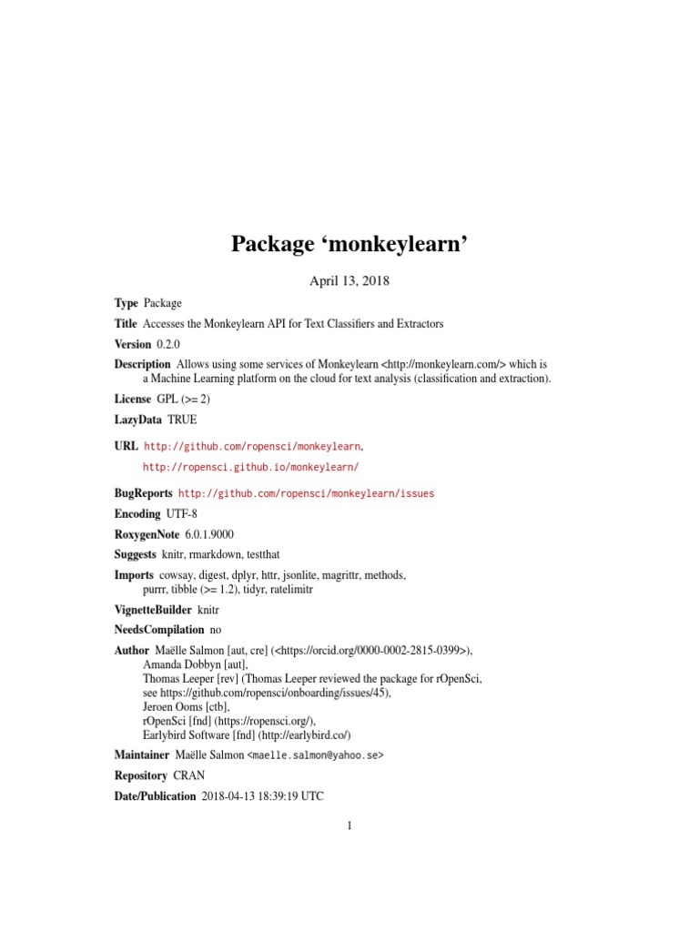 Package Monkeylearn': April 13, 2018 | PDF | Parameter (Computer ...