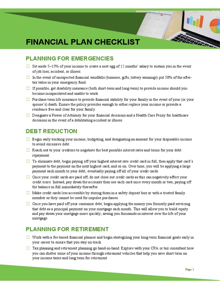 Financial Plan Checklist: Planning For Emergencies | PDF | Debt | Credit