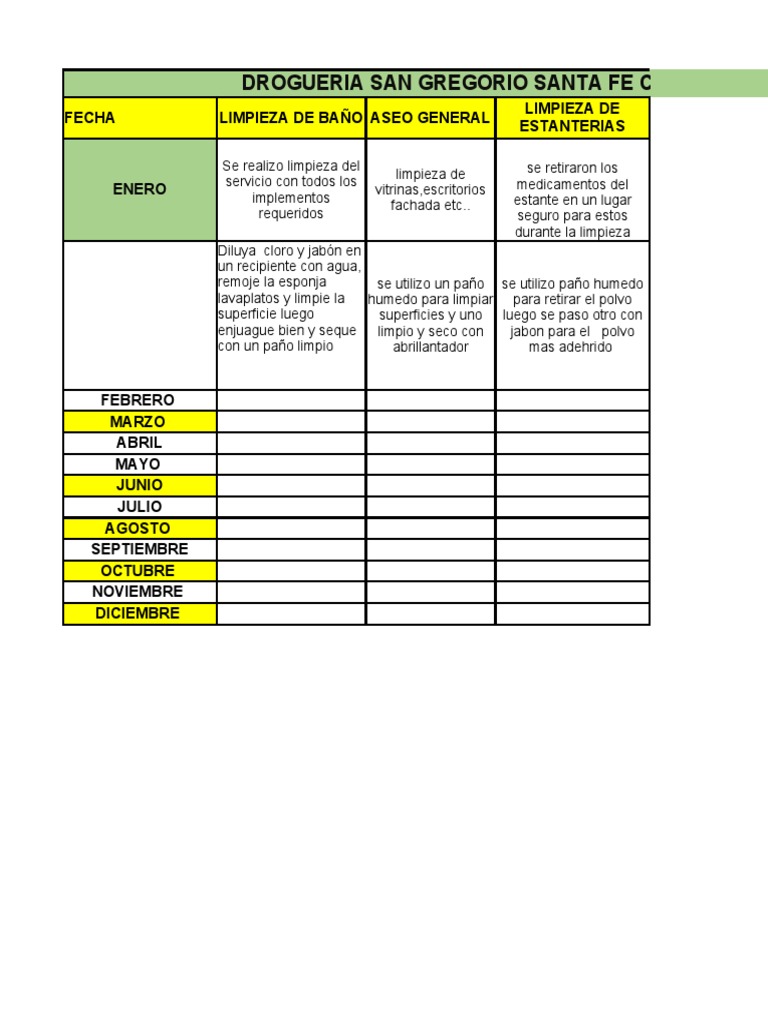 Cronograma de Limpieza 2020 | Descargar gratis PDF | Productos de ...