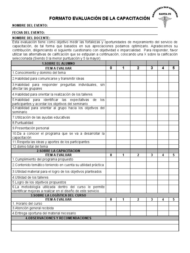 Formato Evaluación de La Capacitación | PDF | Evaluación | Aprendizaje