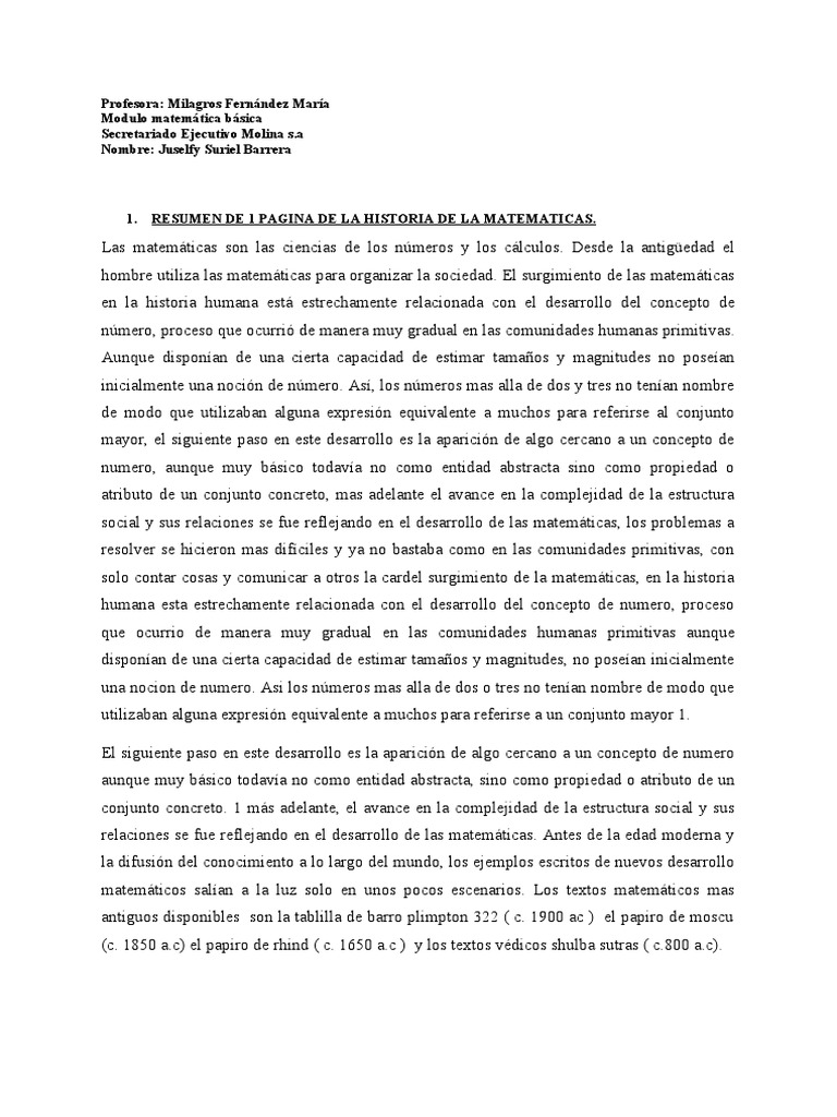 Tarea de Matematica Modulo 1 Secretariado Ejecutivo Molina | PDF | Conjunto (Matemáticas) | Concepto